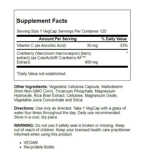 Solaray Cranactin Cranberry Alcohol Free Extract Capsules 120 cap ...